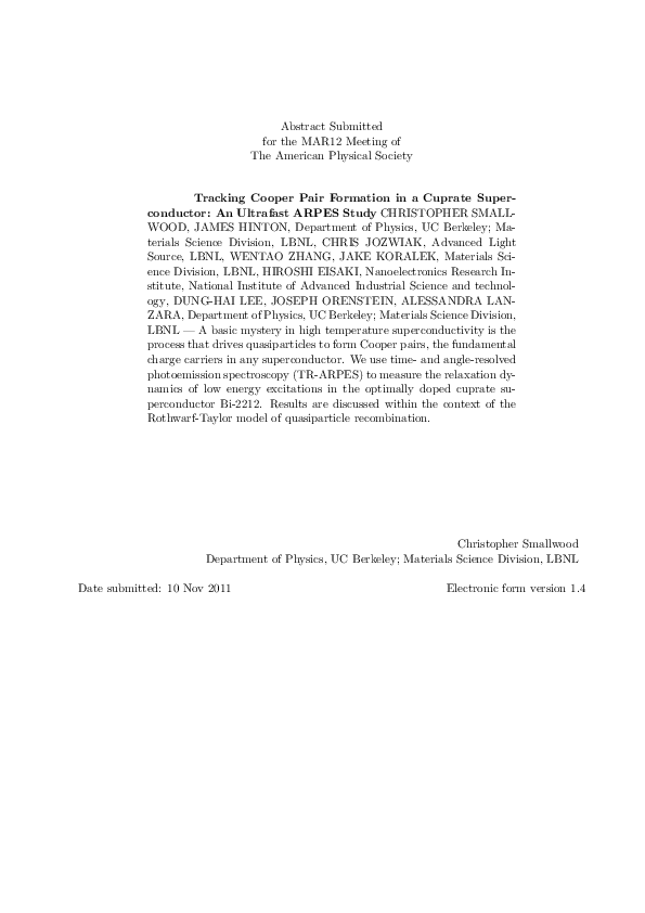(PDF) Tracking Cooper Pair Formation in a Cuprate Superconductor: An ...