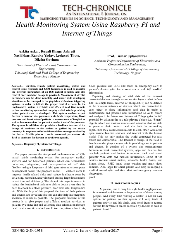 (PDF) Health Monitoring System Using Raspberry PI and Internet of Things