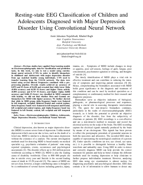 (PDF) Resting-state EEG Classiﬁcation of Children and Adolescents Diagnosed with Major ...