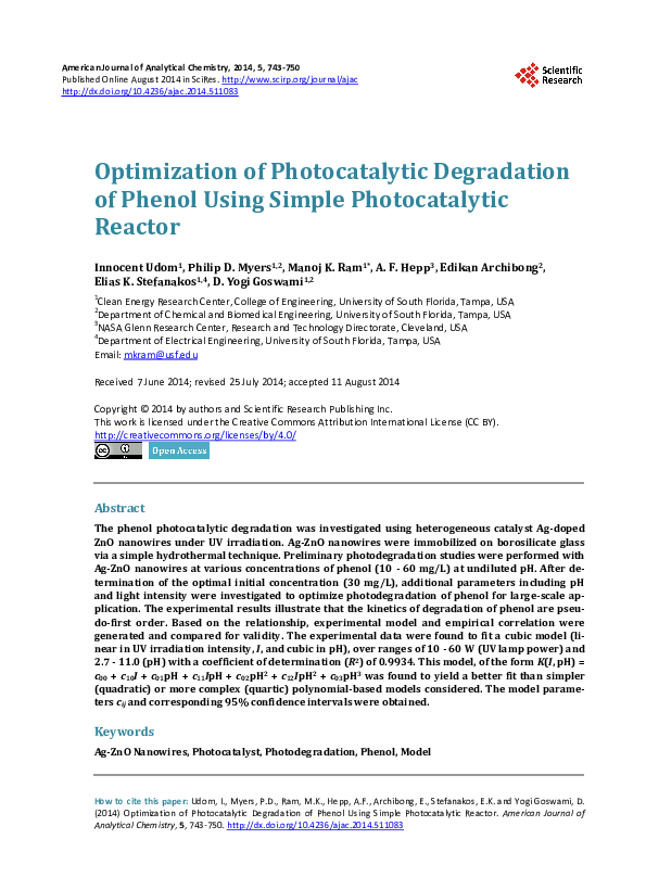 (PDF) Optimization of Photocatalytic Degradation of Phenol Using Simple Photocatalytic Reactor