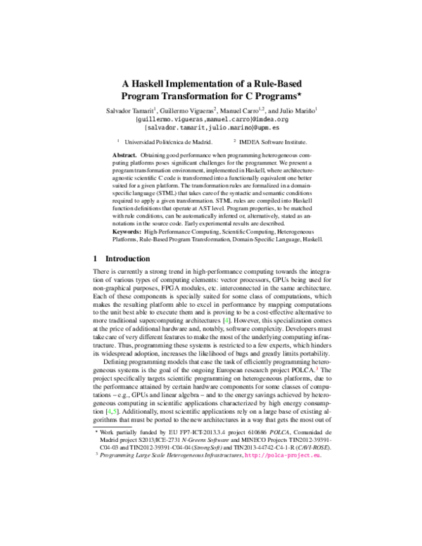 Pdf A Haskell Implementation Of A Rule Based Program Transformation For C Programs Salvador