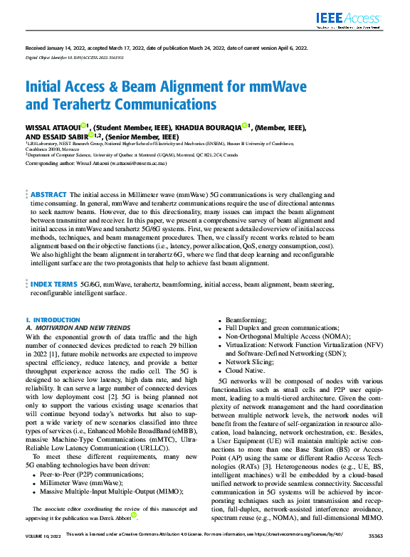 (PDF) Initial Access & Beam Alignment for mmWave and Terahertz Communications | Essaid Sabir ...
