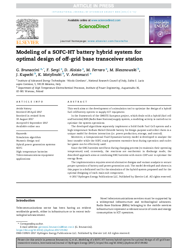 (PDF) Modeling of a SOFC-HT battery hybrid system for optimal design of ...