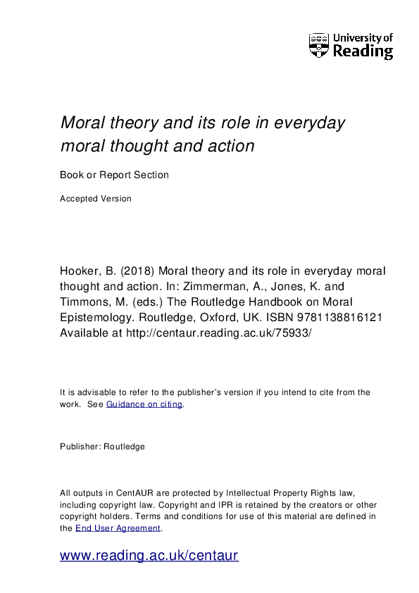 (PDF) Moral Theory and Its Role in Everyday Moral Thought and Action