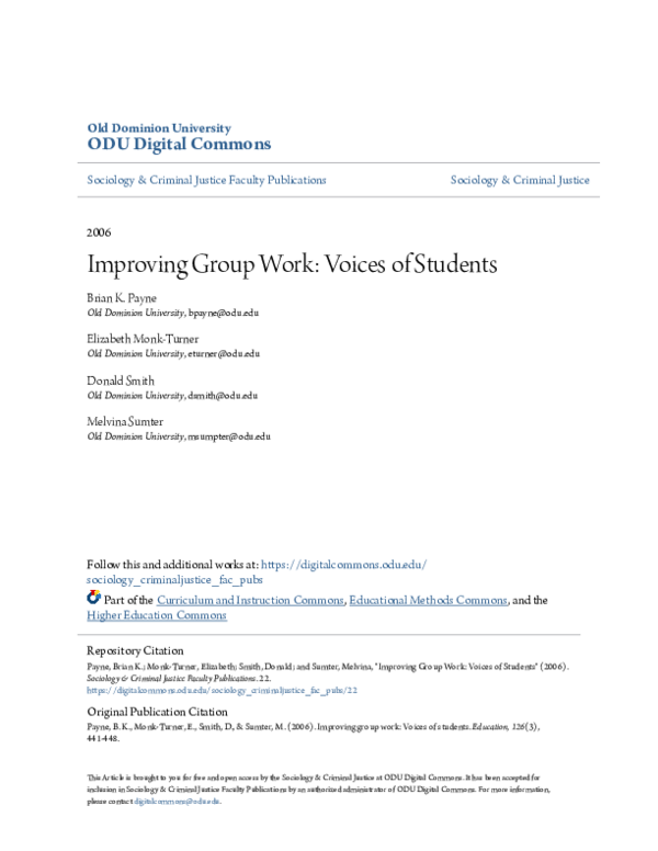 (PDF) Improving Group Work: Voices of Students