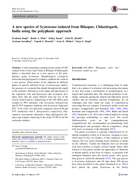 (PDF) A new species of Scytonema isolated from Bilaspur, Chhattisgarh ...