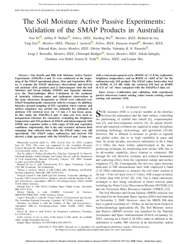 (PDF) The Soil Moisture Active Passive Experiments: Validation of the ...