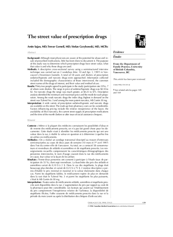 (PDF) The street value of prescription drugs