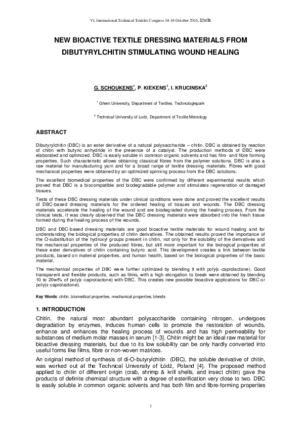 (PDF) New bioactive textile dressing materials from dibutyrylchitin ...