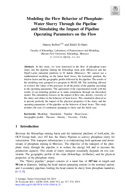 (PDF) Modeling the Flow Behavior of Phosphate-Water Slurry Through the Pipeline and Simulating ...