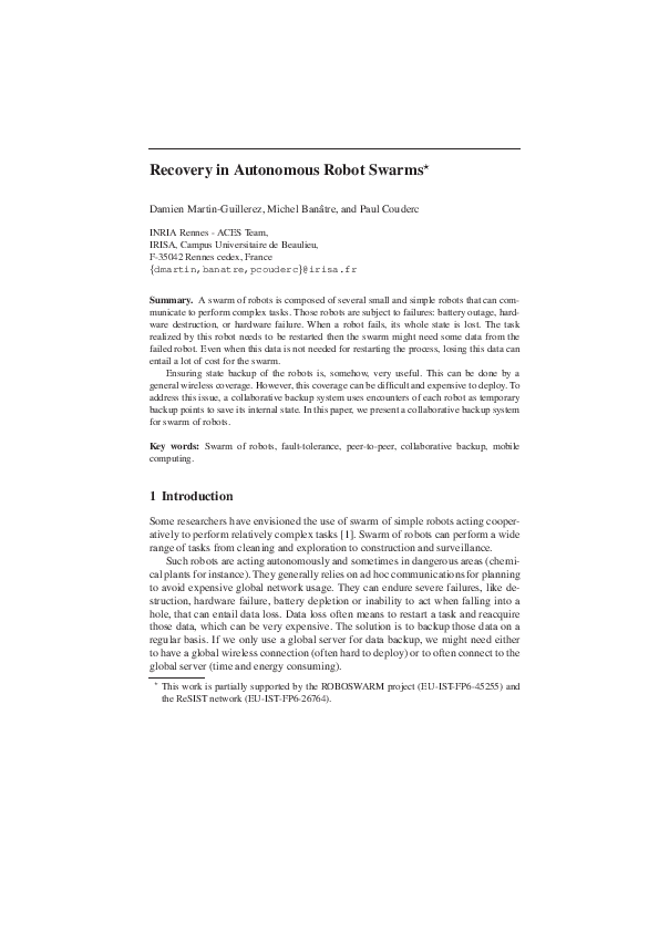 (PDF) Collaborative Backup for Robot Swarms