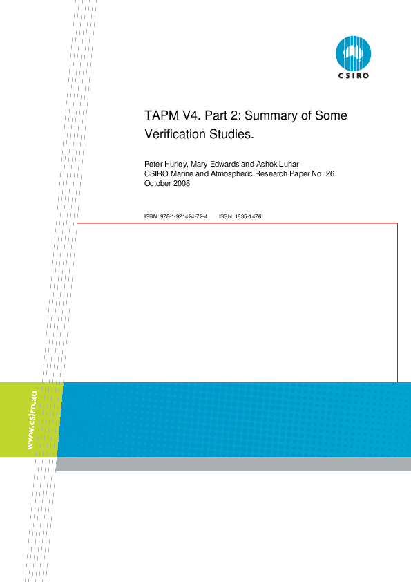 (PDF) TAPM V4. Part 2 - summary of some verification studies