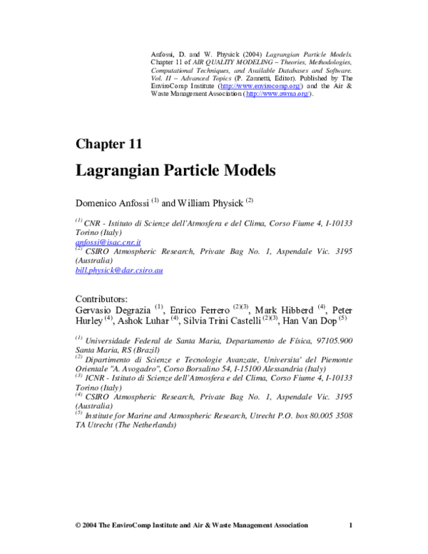 (PDF) Chapter 11 Lagrangian Particle Models