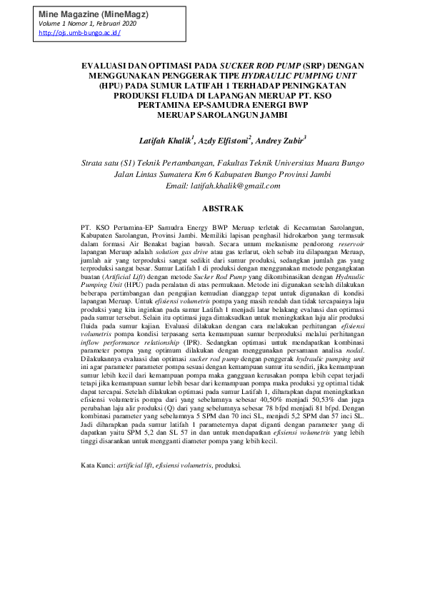 (PDF) Evaluasi Dan Optimasi Pada Sucker Rod Pump (SRP) Dengan ...