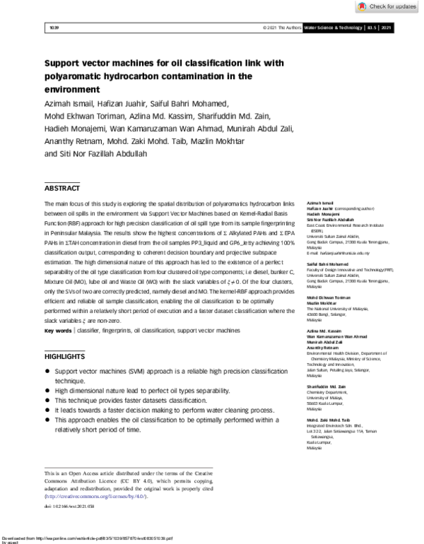 (PDF) Support vector machines for oil classification link with polyaromatic hydrocarbon ...