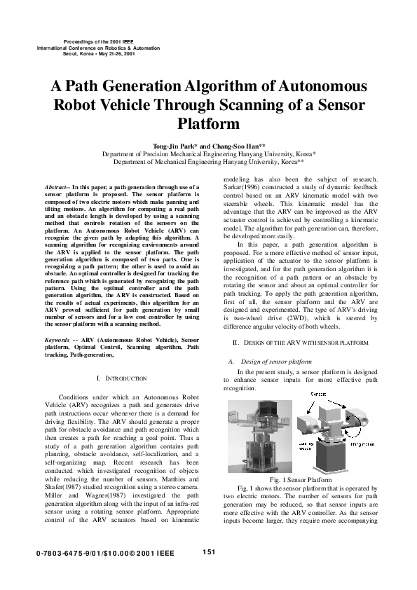 (PDF) A Path Generation Algorithm of Autonomous Robot Vehicle Through Scanning of a Sensor Platform