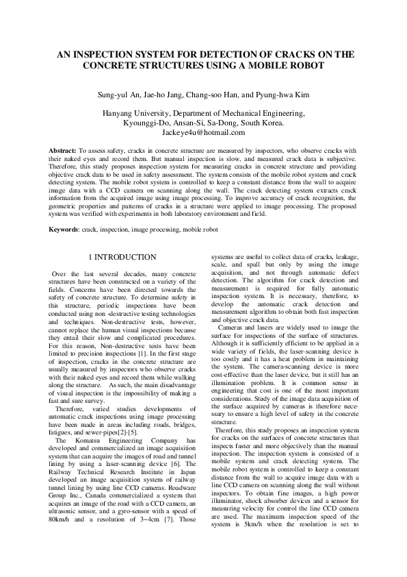 Pdf An Inspection System For Detection Of Cracks On The Concrete