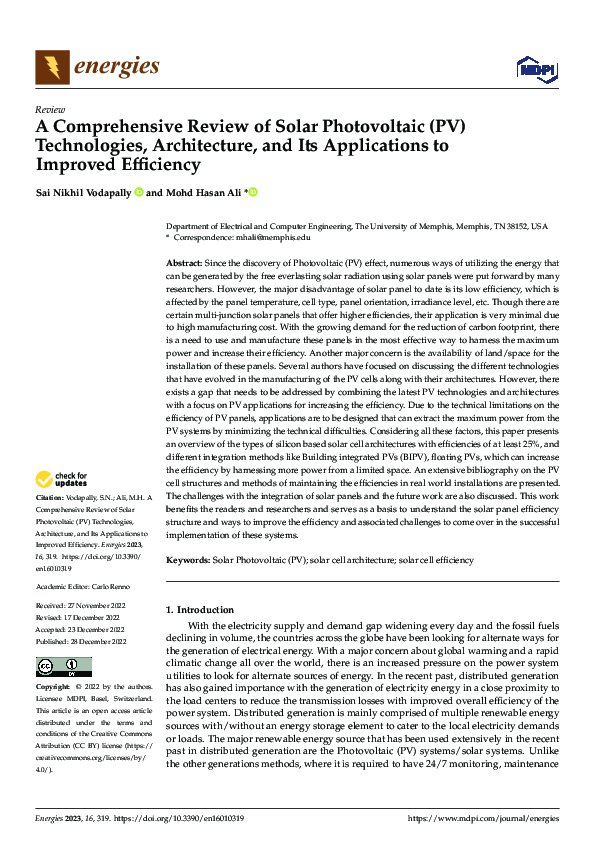 (PDF) A Comprehensive Review of Solar Photovoltaic (PV) Technologies ...