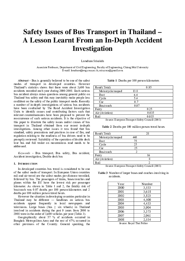 Safety Issues of Bus Transport in Thailand – A Lesson Learnt From an In ...