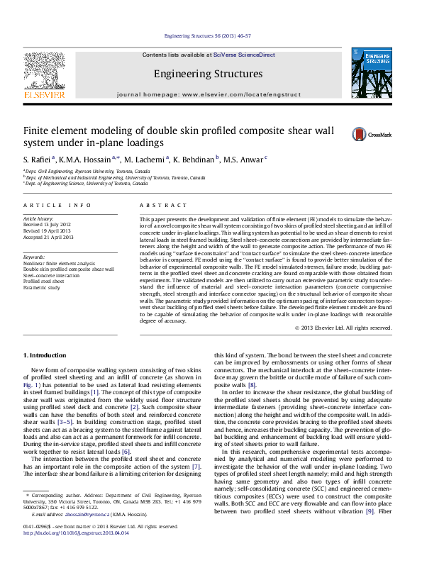 (PDF) Finite element modeling of double skin profiled composite shear wall system under in-plane ...