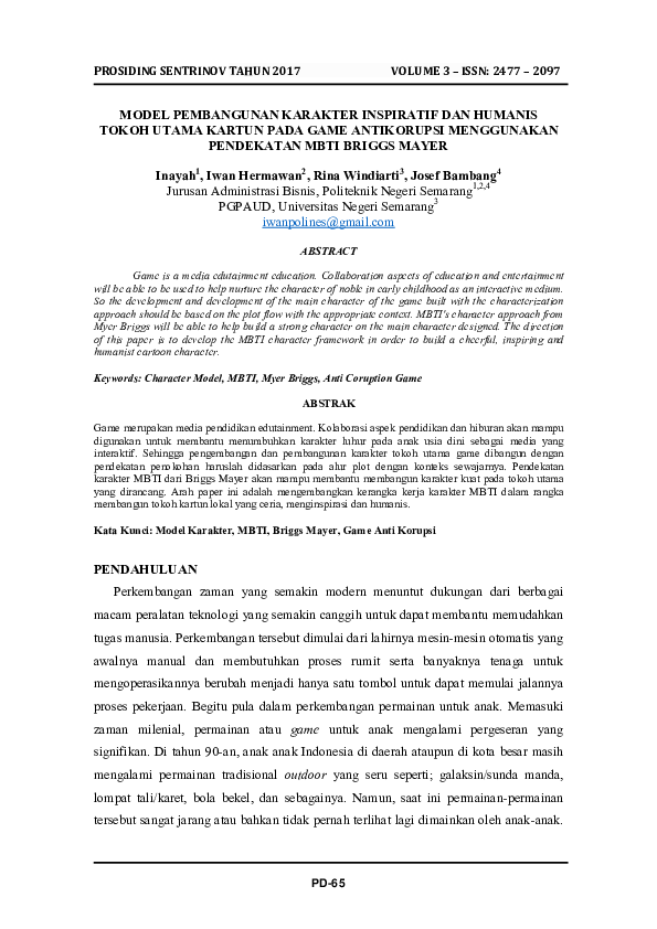 (PDF) Model Pembangunan Karakter Inspiratif dan Humanis Tokoh Utama Kartun pada Game Antikorupsi ...