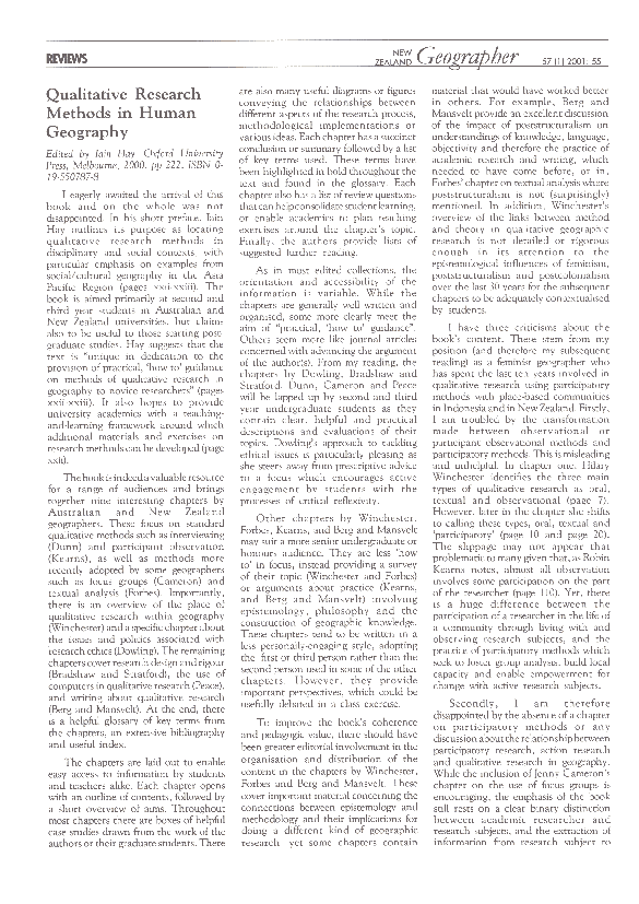 (PDF) Qualitative Research Methods in Human Geography: Edited by Iain Hay