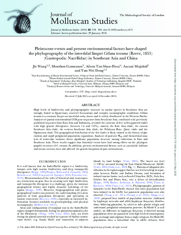 (PDF) Pleistocene events and present environmental factors have shaped ...