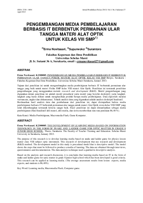 (PDF) Pengembangan Media Pembelajaran Berbasis It Berbentuk Permainan Ular Tangga Materi Alat ...