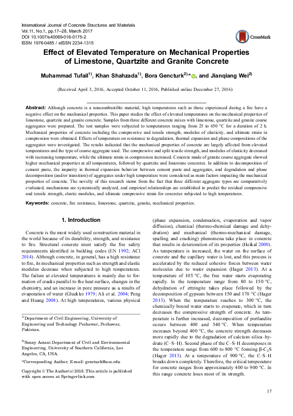 (PDF) Effect of Elevated Temperature on Mechanical Properties of Limestone, Quartzite and ...