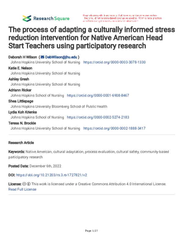 (PDF) Adaption of a culturally informed stress reduction intervention ...