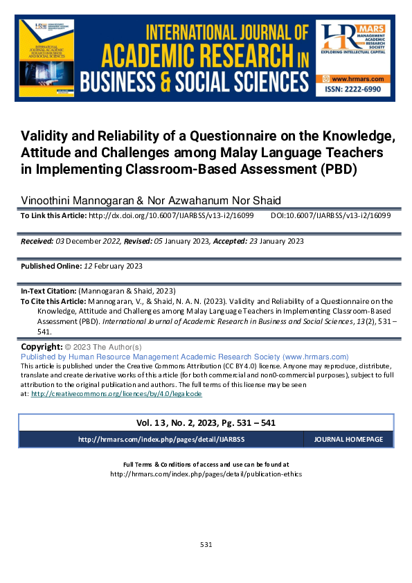(PDF) Validity and Reliability of a Questionnaire on the Knowledge, Attitude and Challenges ...
