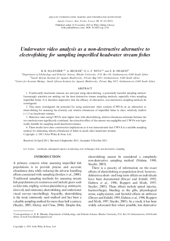 (PDF) Underwater video analysis as a non-destructive alternative to ...