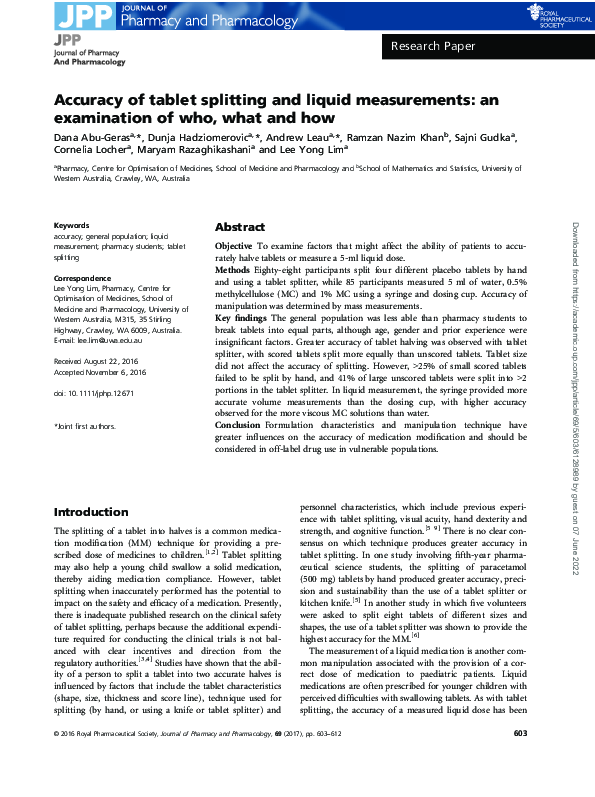 (PDF) Accuracy of tablet splitting and liquid measurements: an ...