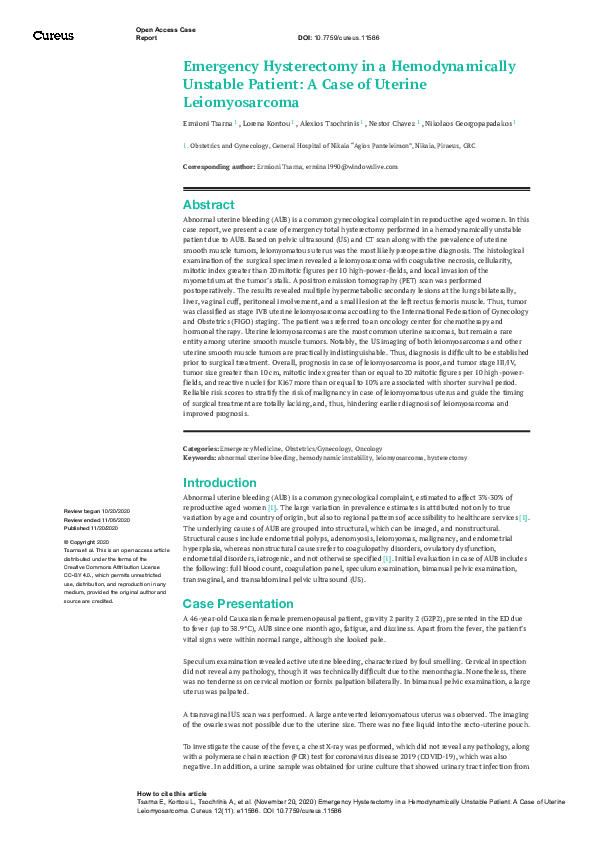 (PDF) Emergency Hysterectomy in a Hemodynamically Unstable Patient: A ...
