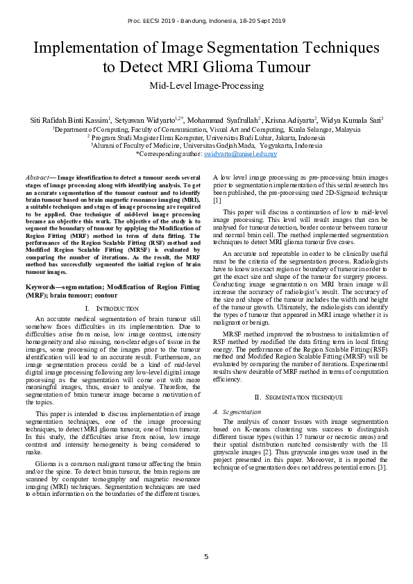 (PDF) Implementation of Image Segmentation Techniques to Detect MRI Glioma Tumour