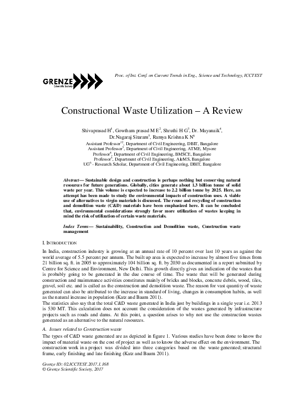 (PDF) Constructional Waste Utilization – A Review
