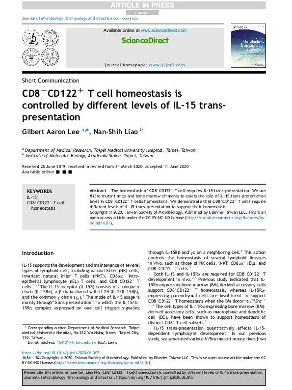 (PDF) CD8+CD122+ T cell homeostasis is controlled by different levels ...