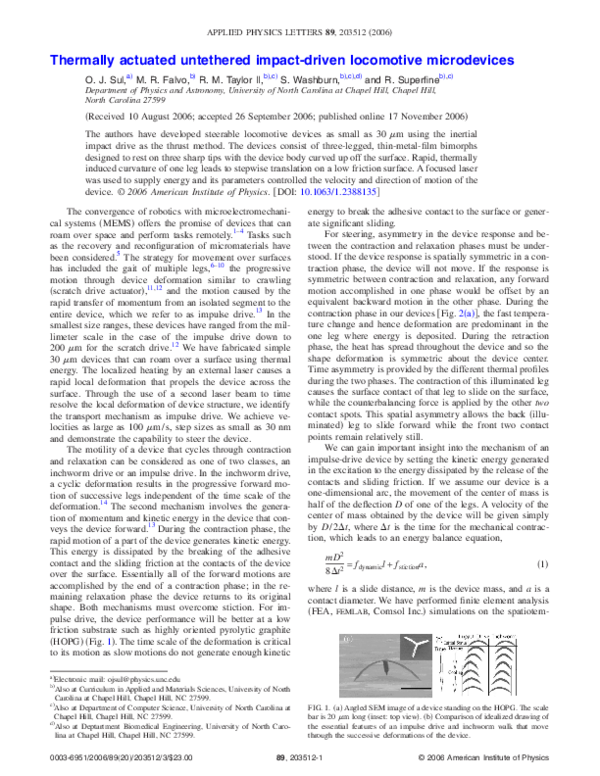 Pdf Thermally Actuated Untethered Impact Driven Locomotive Microdevices