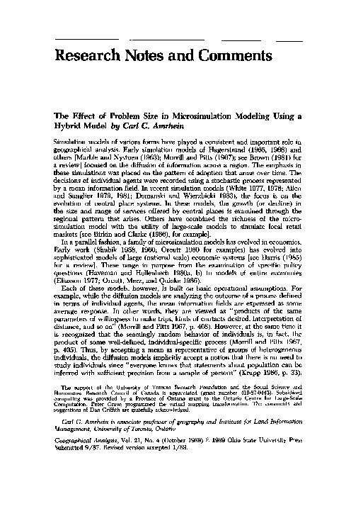 Pdf The Effect Of Problem Size In Microsimulation Modeling Using A