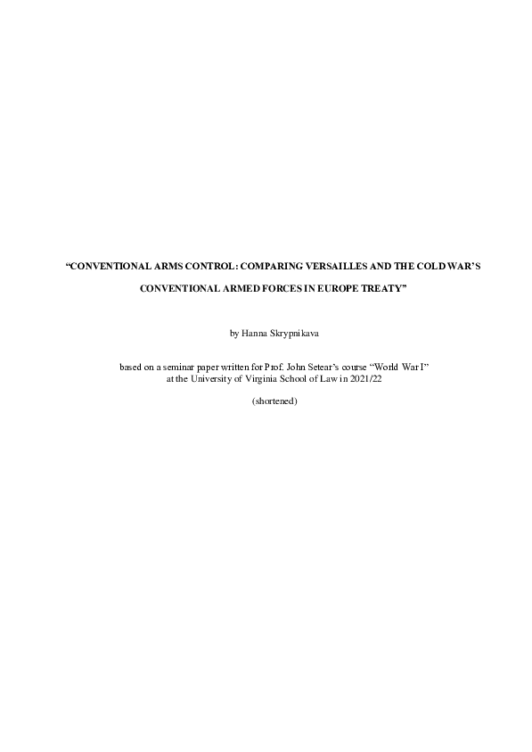 (PDF) Conventional Arms Control: Comparing Versailles and the Cold War ...