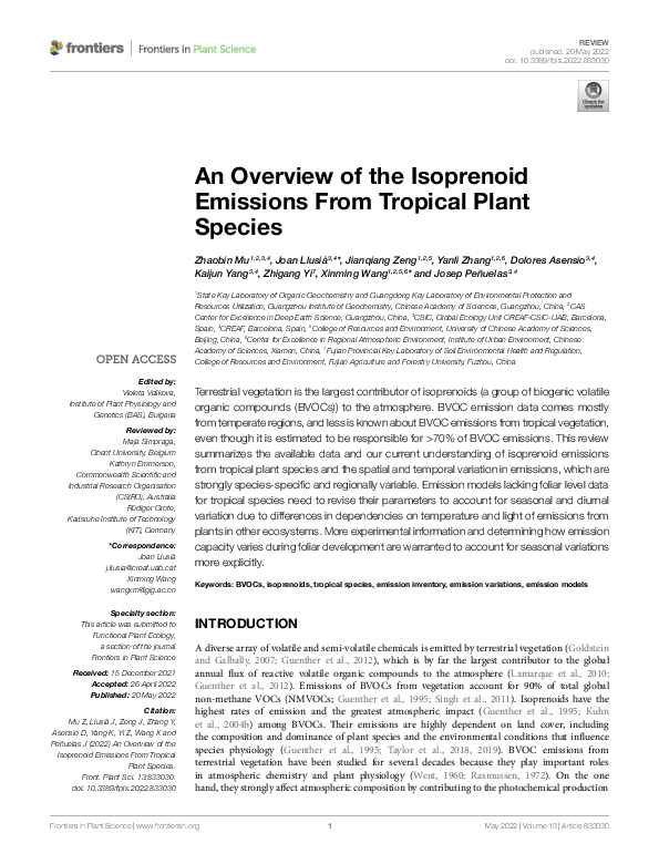 (PDF) An Overview of the Isoprenoid Emissions From Tropical Plant Species