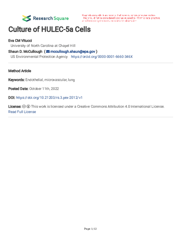(PDF) Culture of HULEC-5a Cells