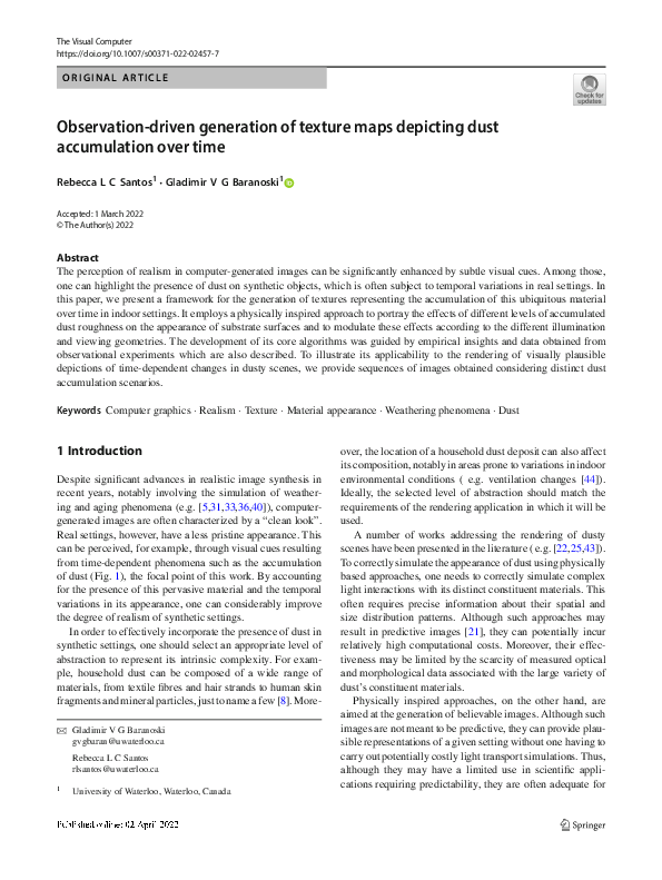(PDF) Observation-driven generation of texture maps depicting dust accumulation over time