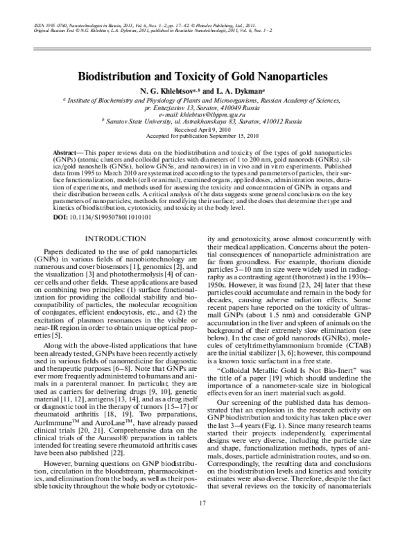 (PDF) Biodistribution and toxicity of gold nanoparticles