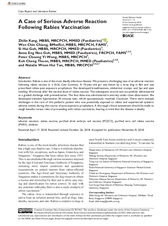 (PDF) A Case of Serious Adverse Reaction Following Rabies Vaccination