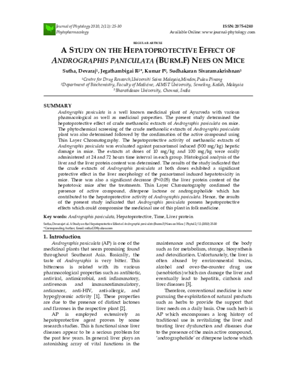 (PDF) A study on the hepatoprotective effect of Andrographis paniculata ...
