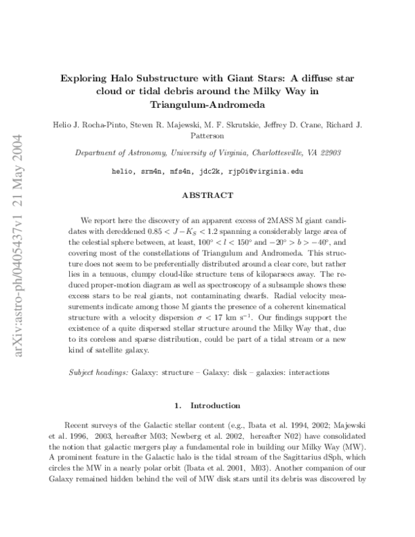 (PDF) Exploring Halo Substructure with Giant Stars: A Diffuse Star ...