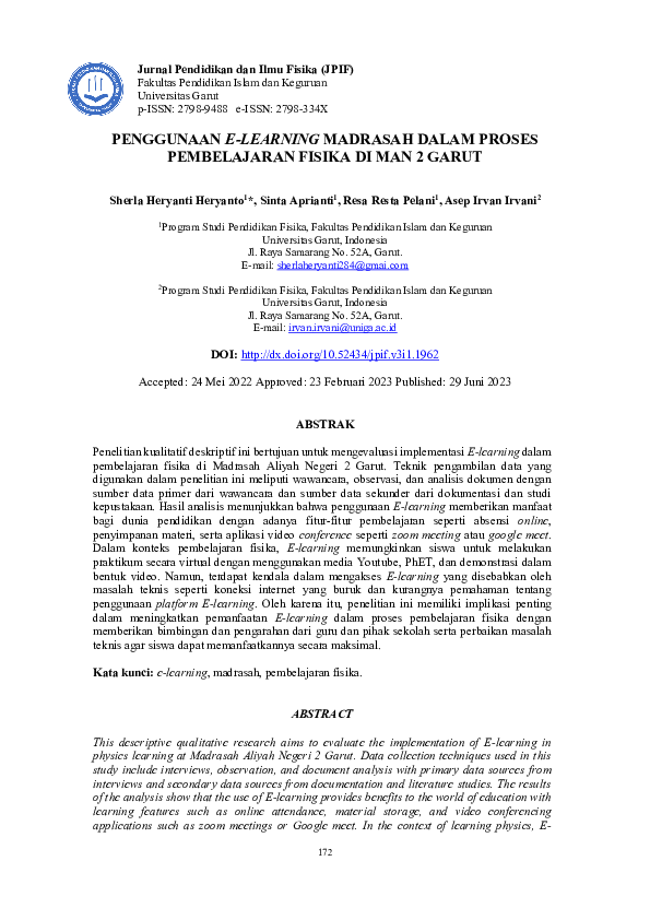 (PDF) Penggunaan E-learning Madrasah dalam Proses Pembelajaran Fisika ...