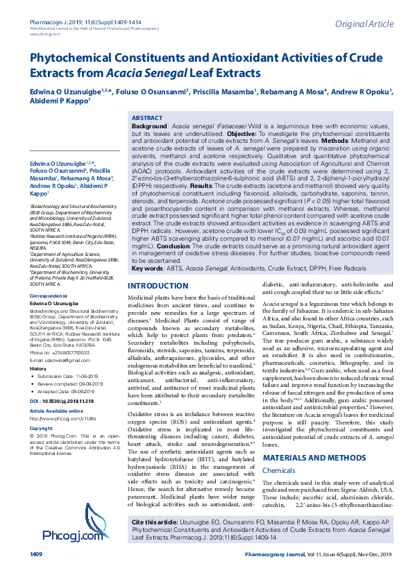 (PDF) Phytochemical Constituents and Antioxidant Activities of Crude Extracts from Acacia ...