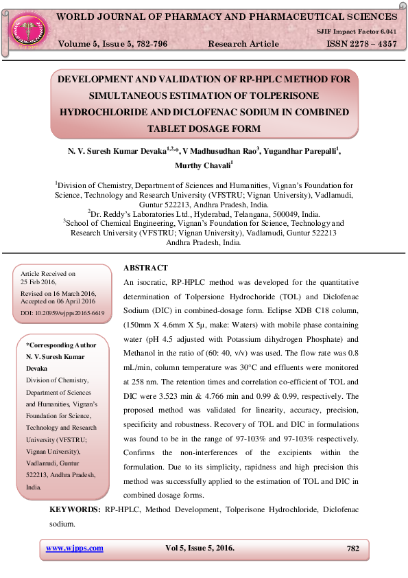 (PDF) DEVELOPMENT AND VALIDATION OF RP-HPLC METHOD FOR SIMULTANEOUS ESTIMATION OF TOLPERISONE ...